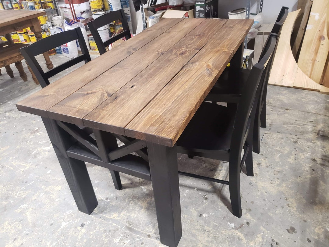 Modern Farmhouse Table Set: Provincial Brown Top, Black Base & Chairs - Etsy