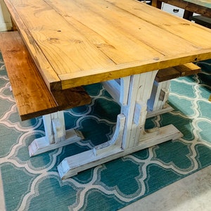 Trestle Style Rustic Farmhouse Table Set With Two Benches | Etsy