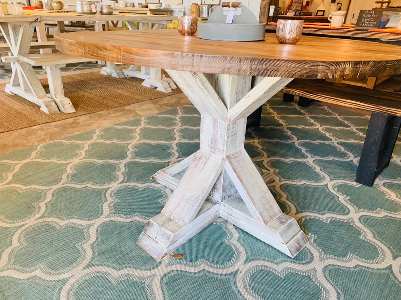 Round Farmhouse Table Single Trestle Style Base Provincial - Etsy