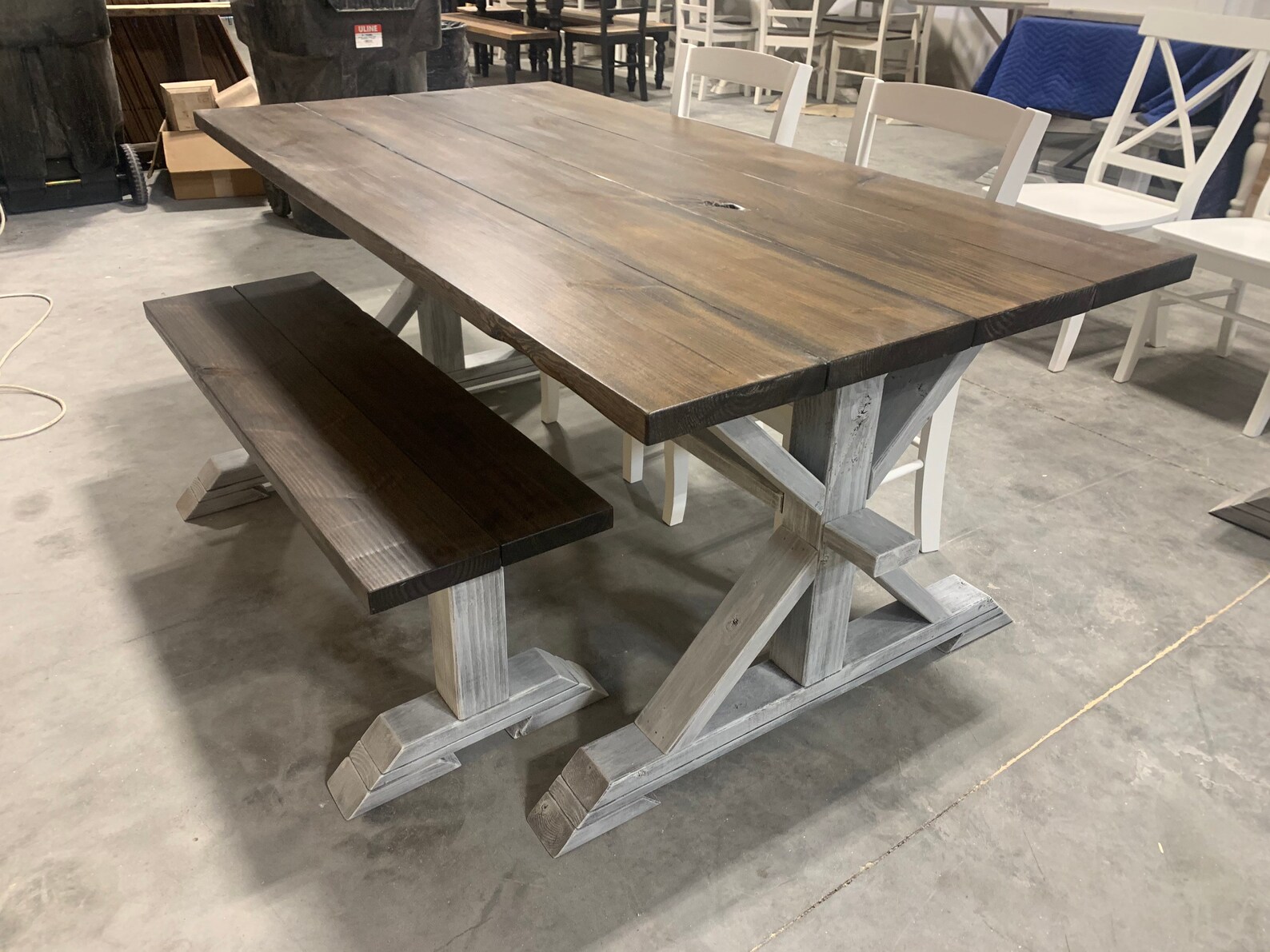 Rustic Pedestal Farmhouse Table Chairs and Bench With White | Etsy