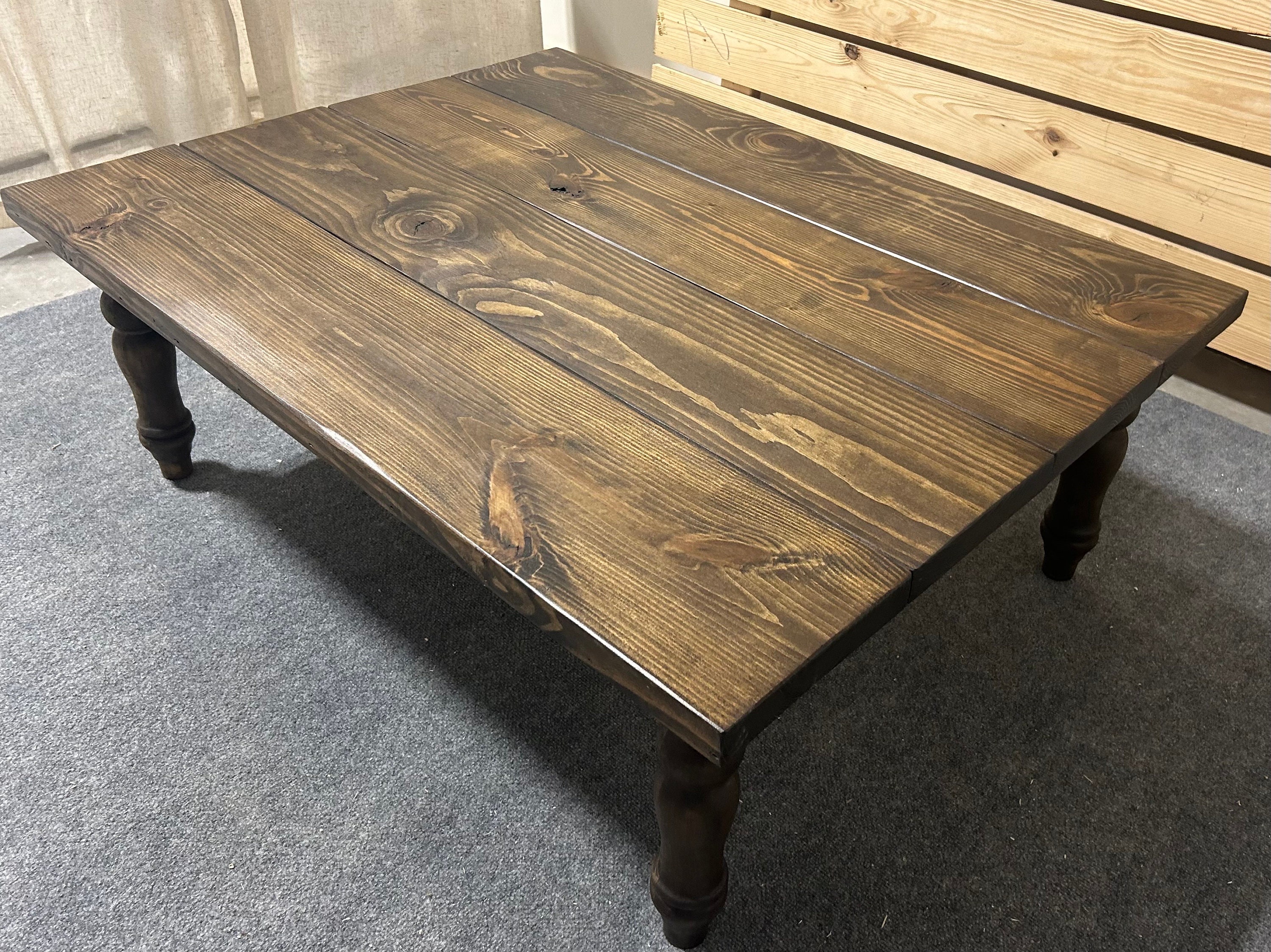 Large Farmhouse Coffee Table - Turned Legs - Dark Walnut Stain - Wooden ...