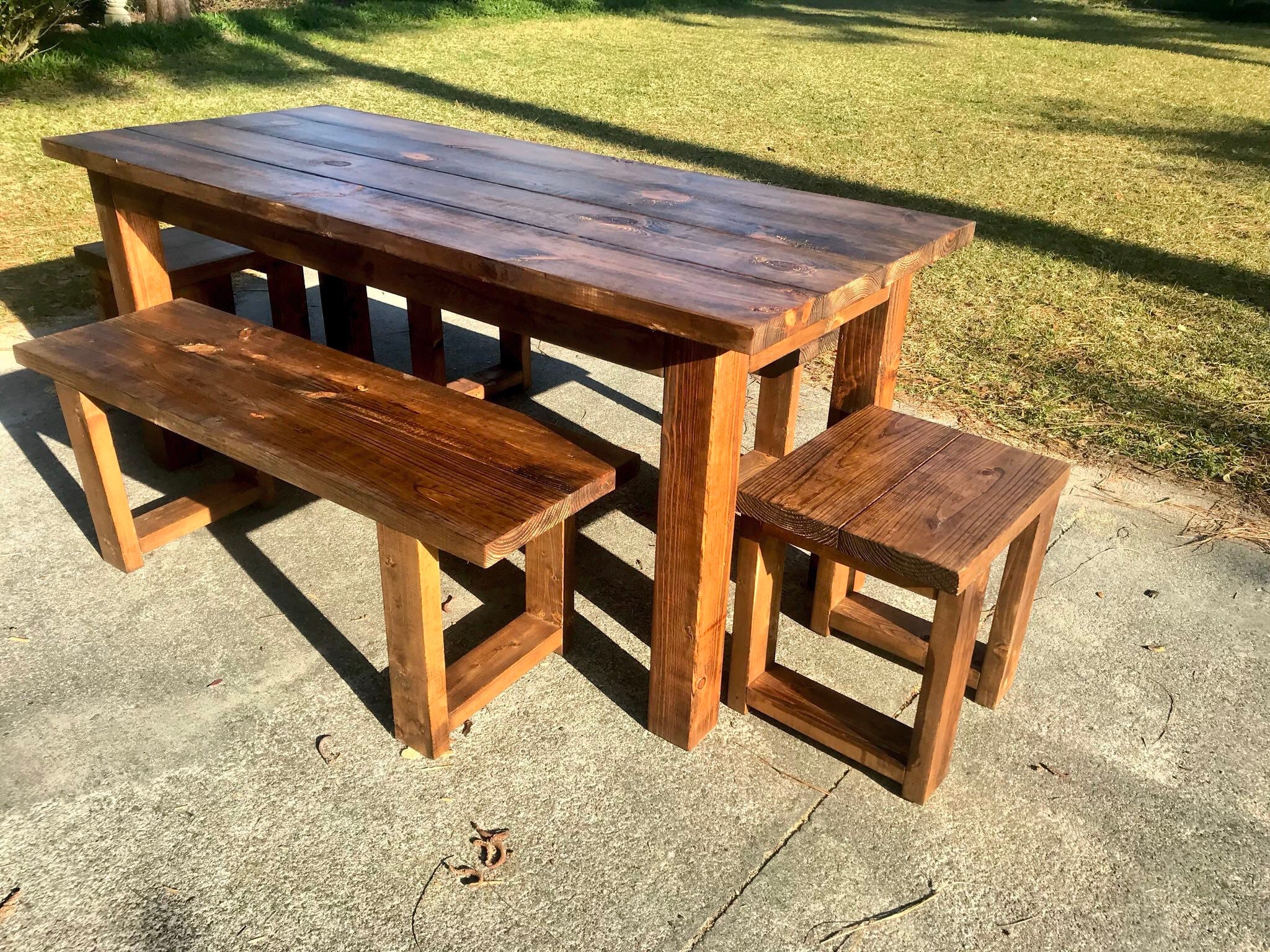 Wooden Farmhouse Table Set with Provincial Brown Top and Base Includes ...