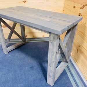 Rustic Farmhouse Desk With Gray Stained Finish and X Accents, Wooden ...