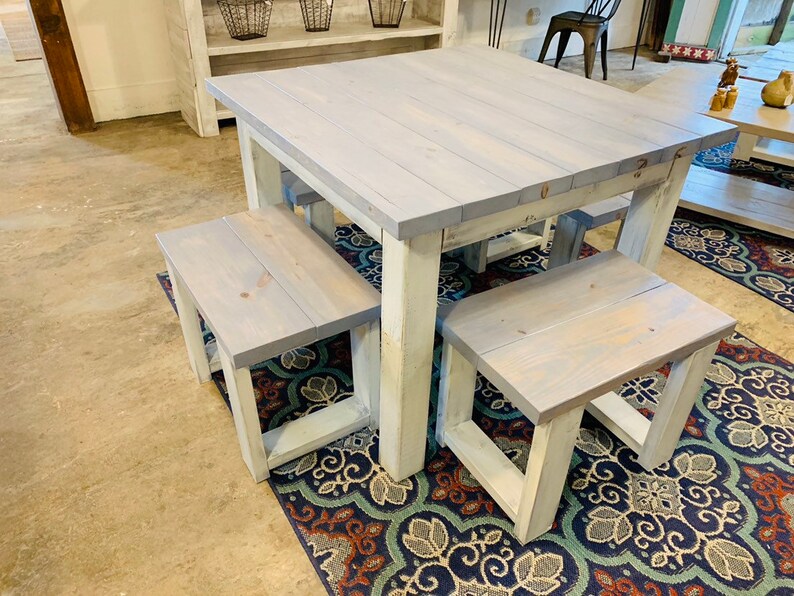 Square Farmhouse Table Rustic Farmhouse Table Dining Set | Etsy