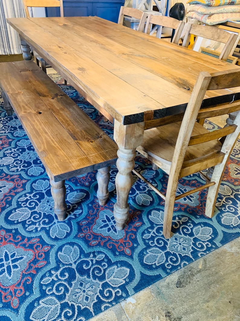 7ft Farmhouse Table With Bench: Handmade Wooden Dining Set - Etsy