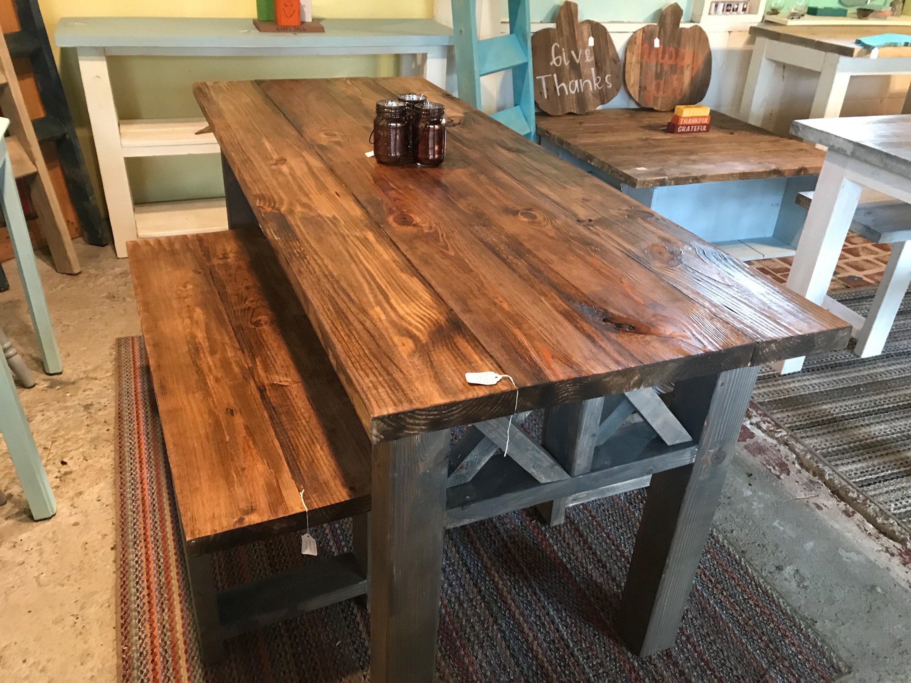 Rustic Wooden Farmhouse Table Set with Provincial Brown Top and Classic ...