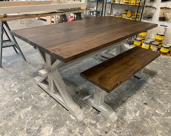 Rustic Pedestal Farmhouse Table With Benches Provincial Brown | Etsy