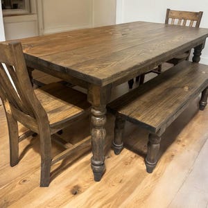 6ft Dark Walnut Dining Table Set: Handcrafted Farmhouse Kitchen Table ...