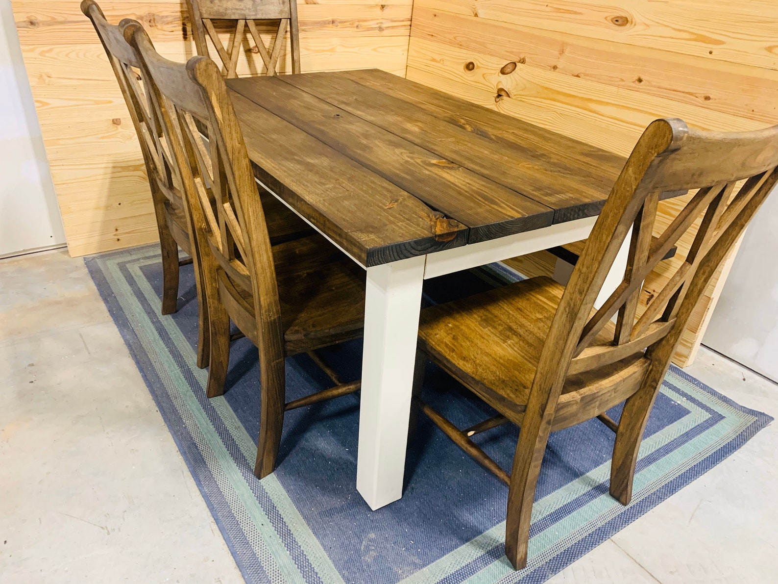 Rustic Farmhouse Table Set With Bench and Chairs White Base | Etsy