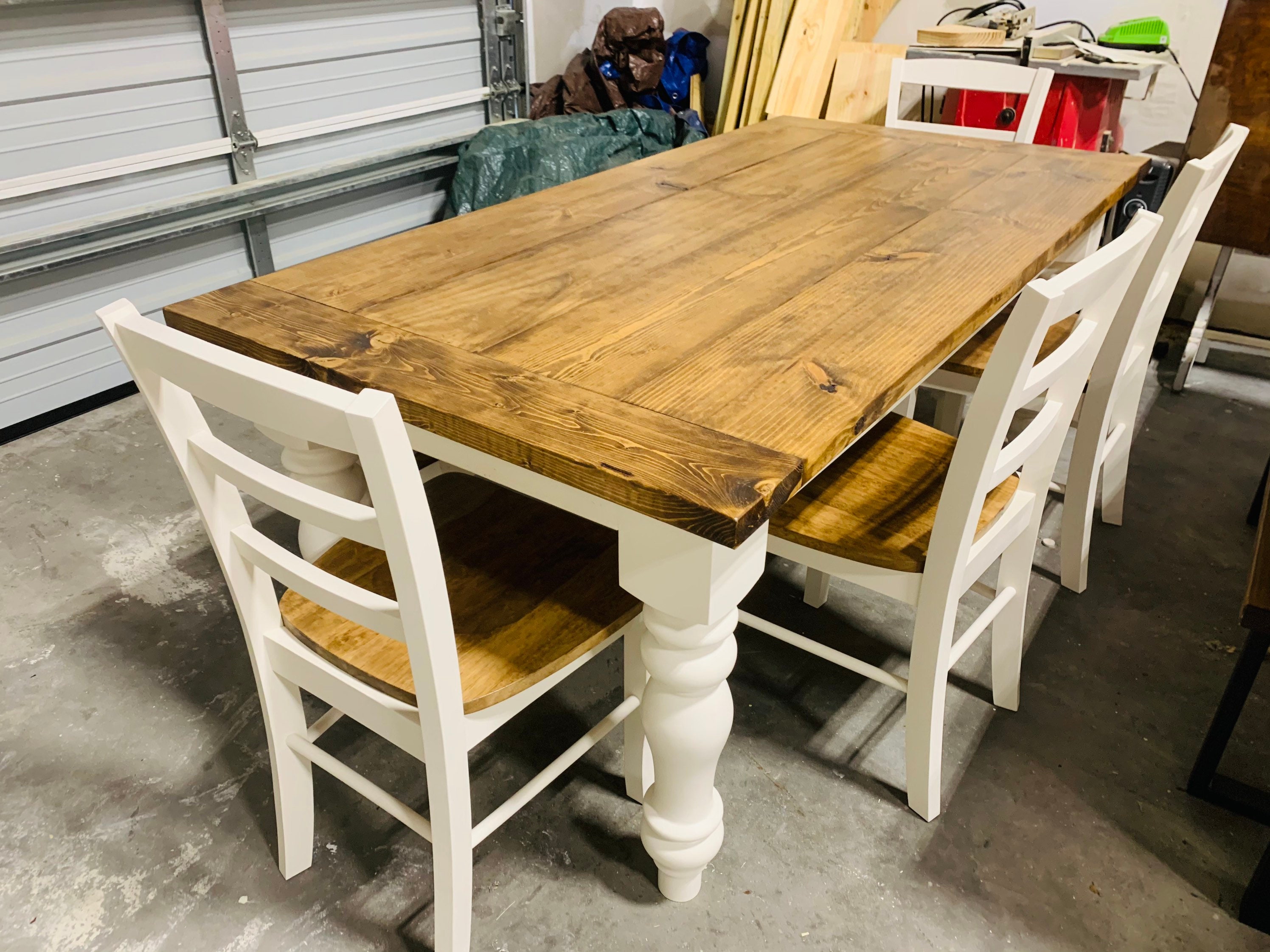 Rustic Farmhouse Table Set with Chunky Turned Legs and Breadboards ...