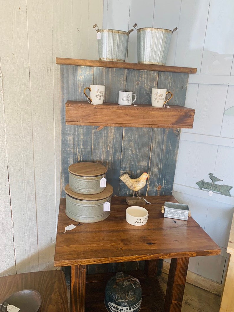 Rustic Farmhouse Coffee Bar: Charcoal Back, Provincial Shelving - Etsy