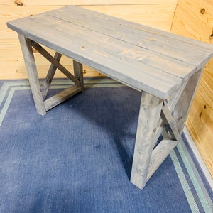 Rustic Farmhouse Desk With Gray Stained Finish and X Accents, Wooden ...