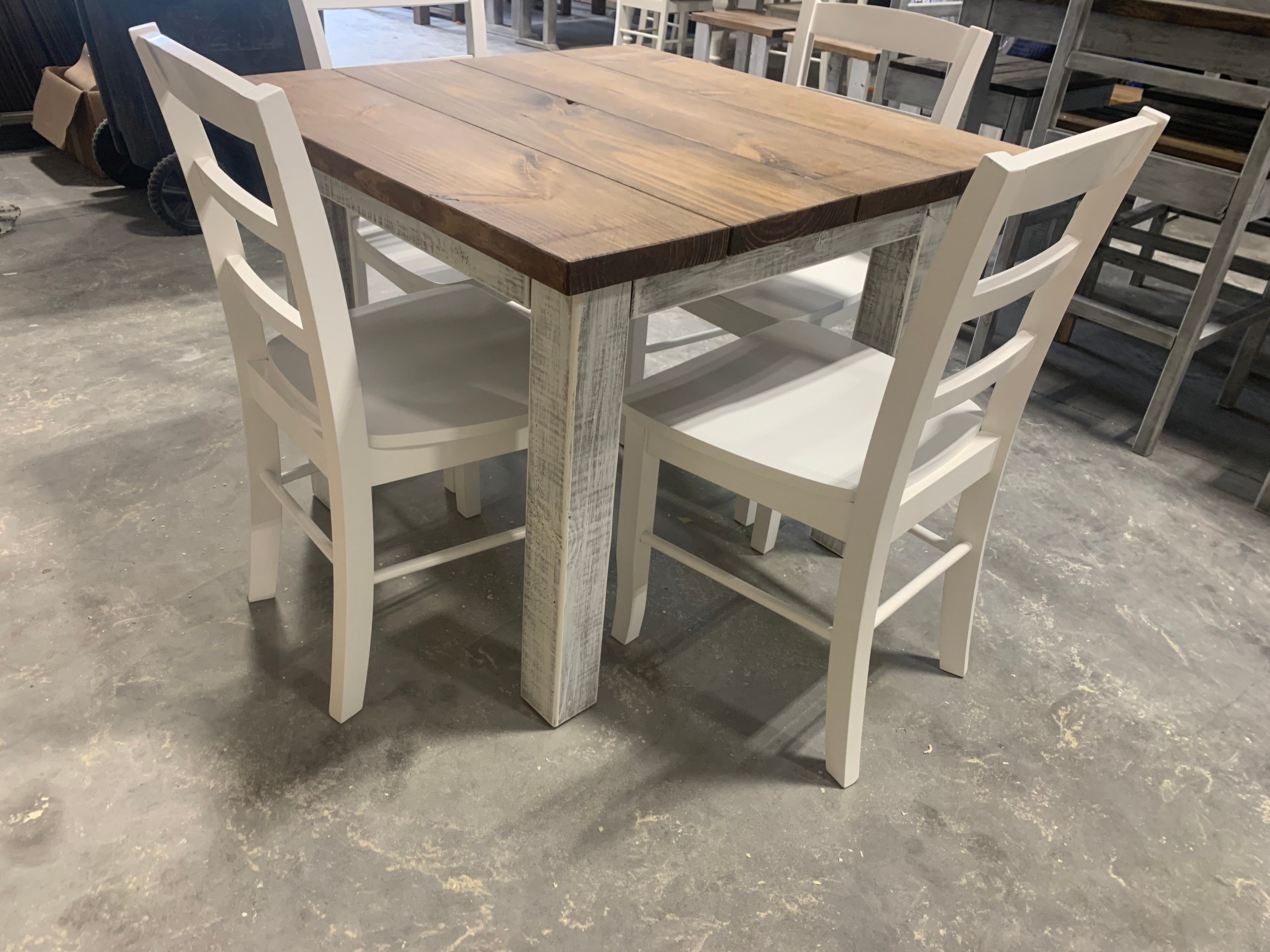 Square Farmhouse Table, Rustic Farmhouse Table, Dining Set, With White ...