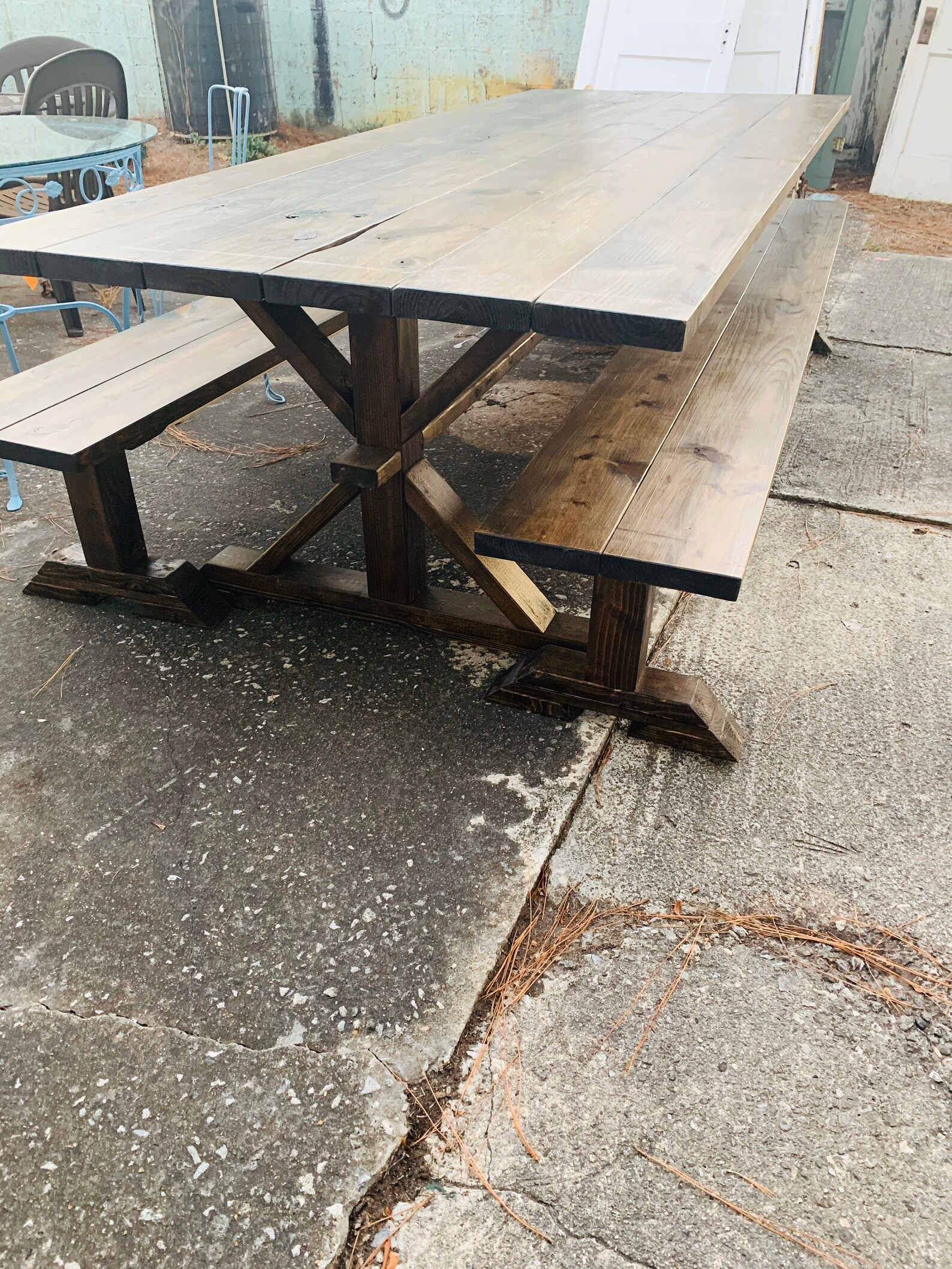 8ft Rustic Outdoor Farmhouse Table With Long Benches Banquet - Etsy