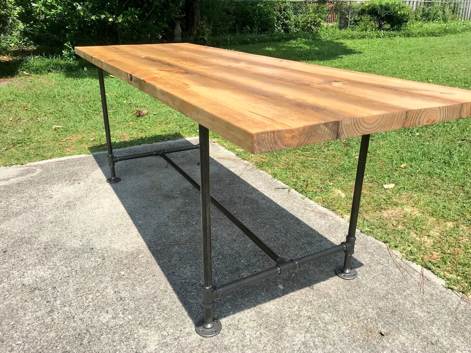 Industrial Style Farmhouse Table With Black Iron Pipe Base and | Etsy