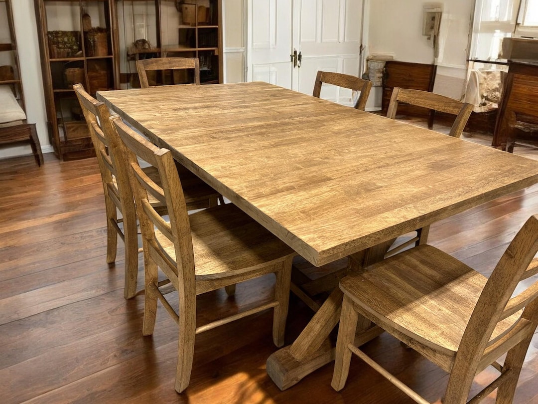 Extendable Farmhouse Dining Table Set: Provincial Brown Trestle Base - Etsy