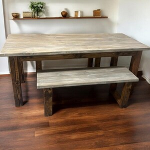 Narrow Farmhouse Dining Table Set: Provincial Brown, Gray Whitewash Top ...