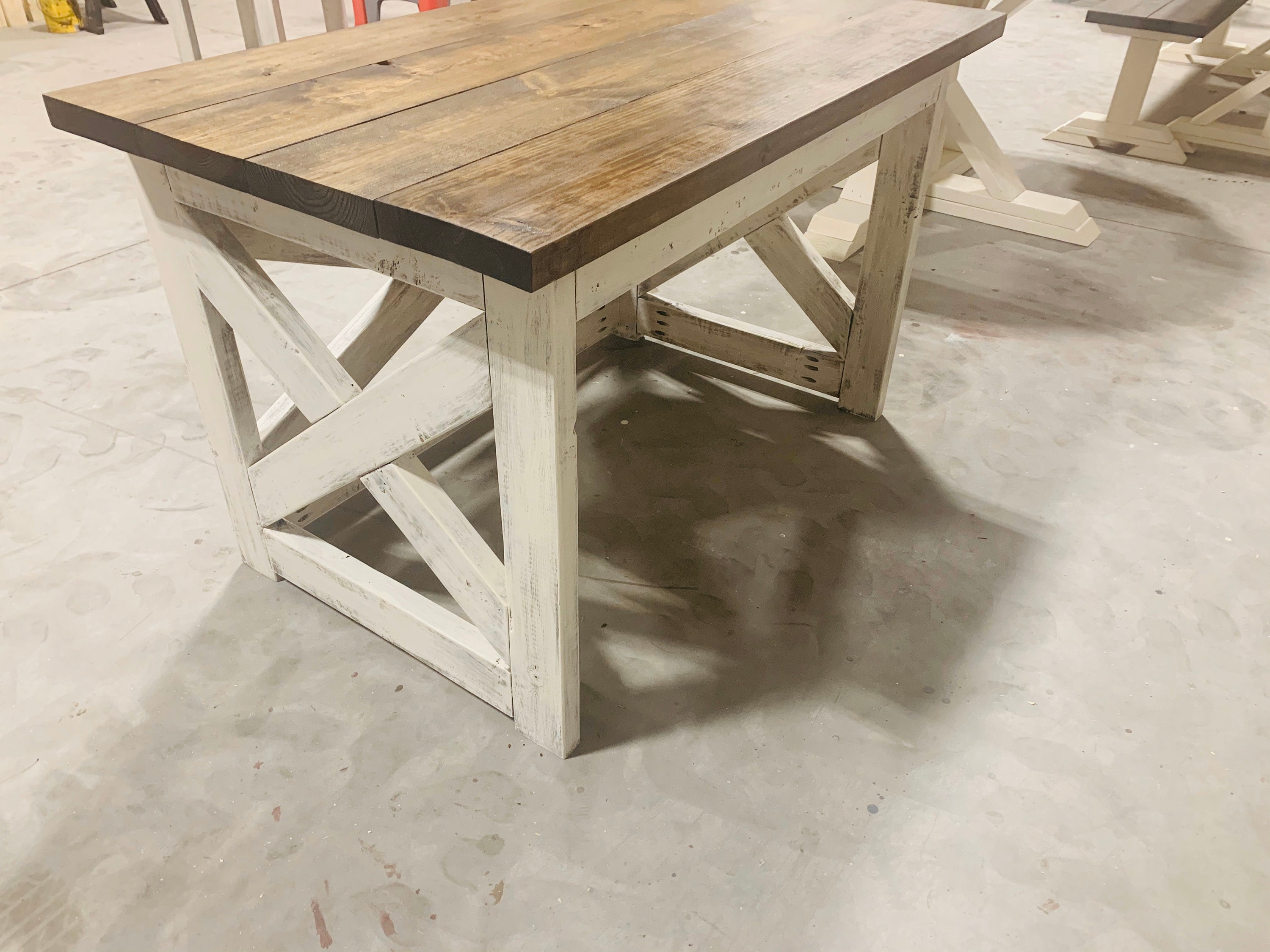 Rustic Farmhouse Desk with A Dark Walnut Top and White Distressed Base ...