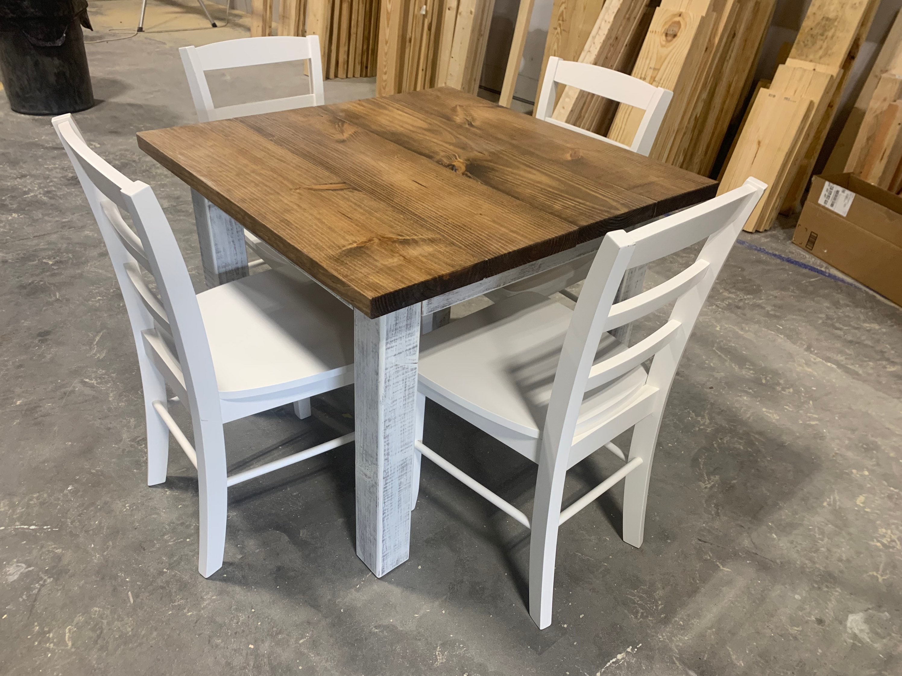 Square Farmhouse Table, Rustic Farmhouse Table, Dining Set, With White ...
