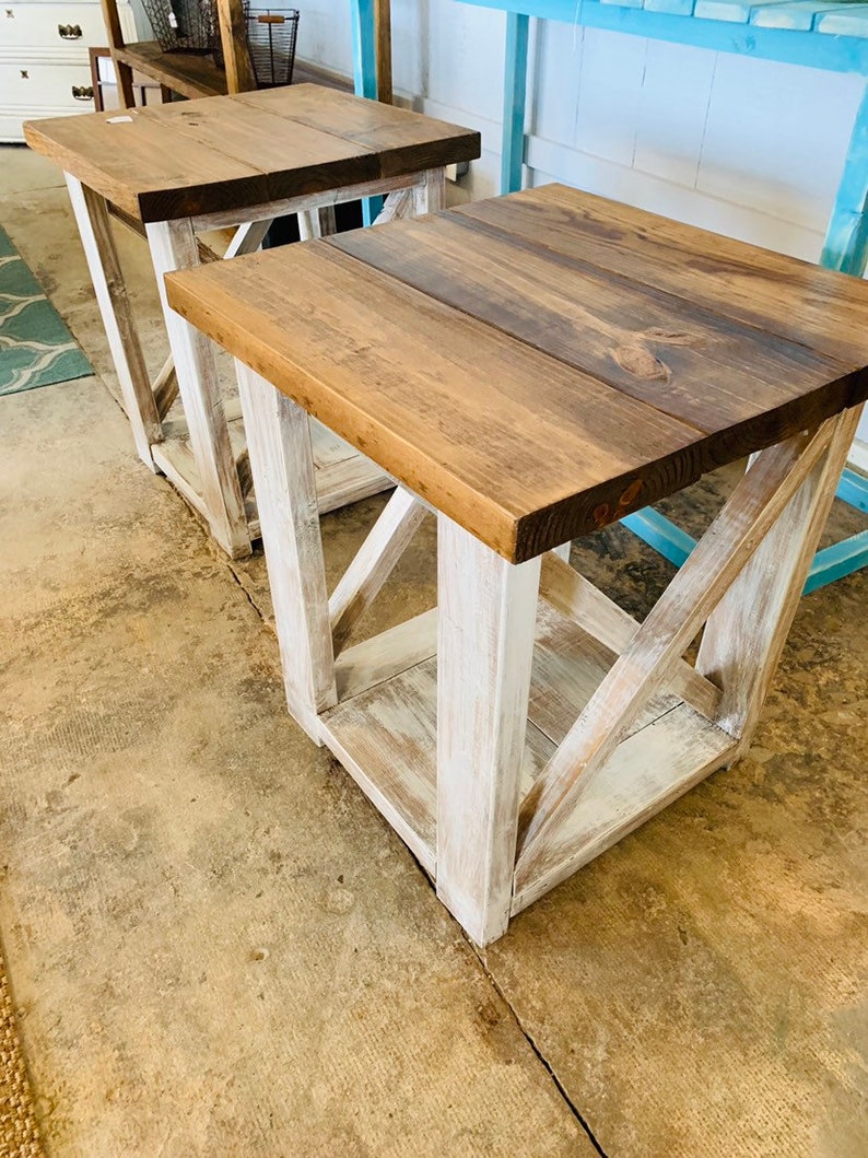 Rustic Handmade End Tables Set With Shelve Distressed White - Etsy