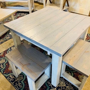 Square Farmhouse Table, Rustic Farmhouse Table, Dining Set With Stools ...