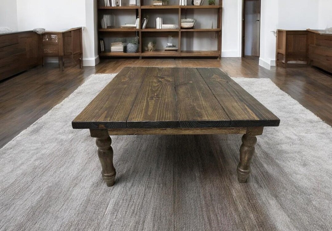 Large Square Farmhouse Coffee Table: Dark Walnut Turned Legs - Etsy