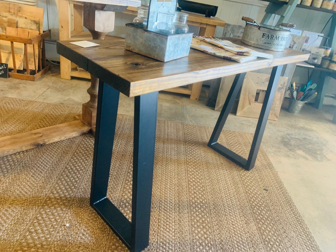 Industrial Farmhouse Entryway Table With Black Steel Legs and Honey ...