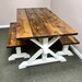 Rustic Pedestal Farmhouse Table With Benches Provincial Brown - Etsy