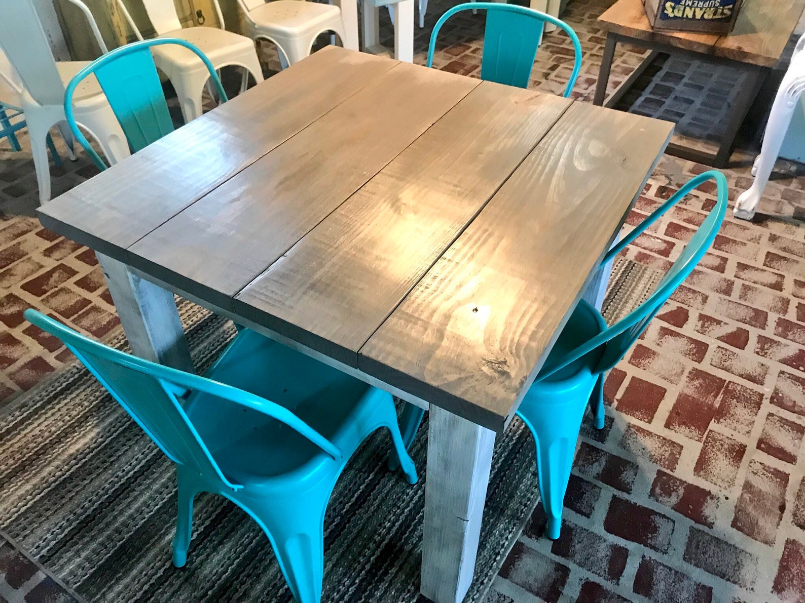 Square Farmhouse Table Rustic Farmhouse Table Dining Set | Etsy