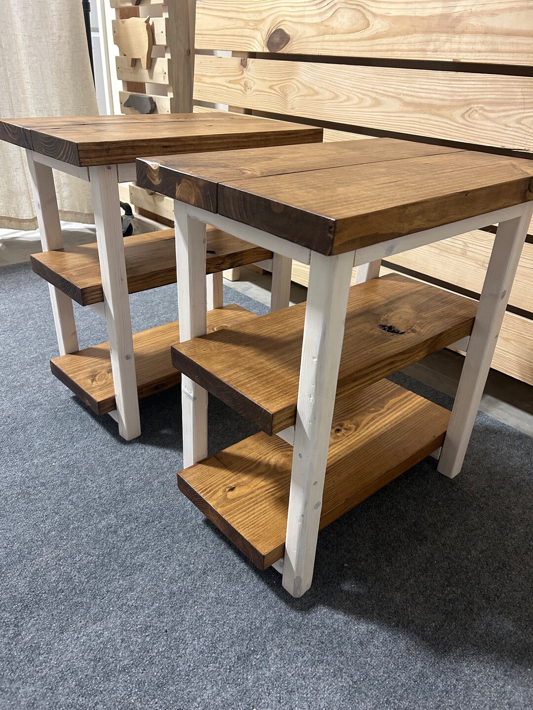 Handmade Farmhouse Ladder End Tables: White & Early American Stain - Etsy