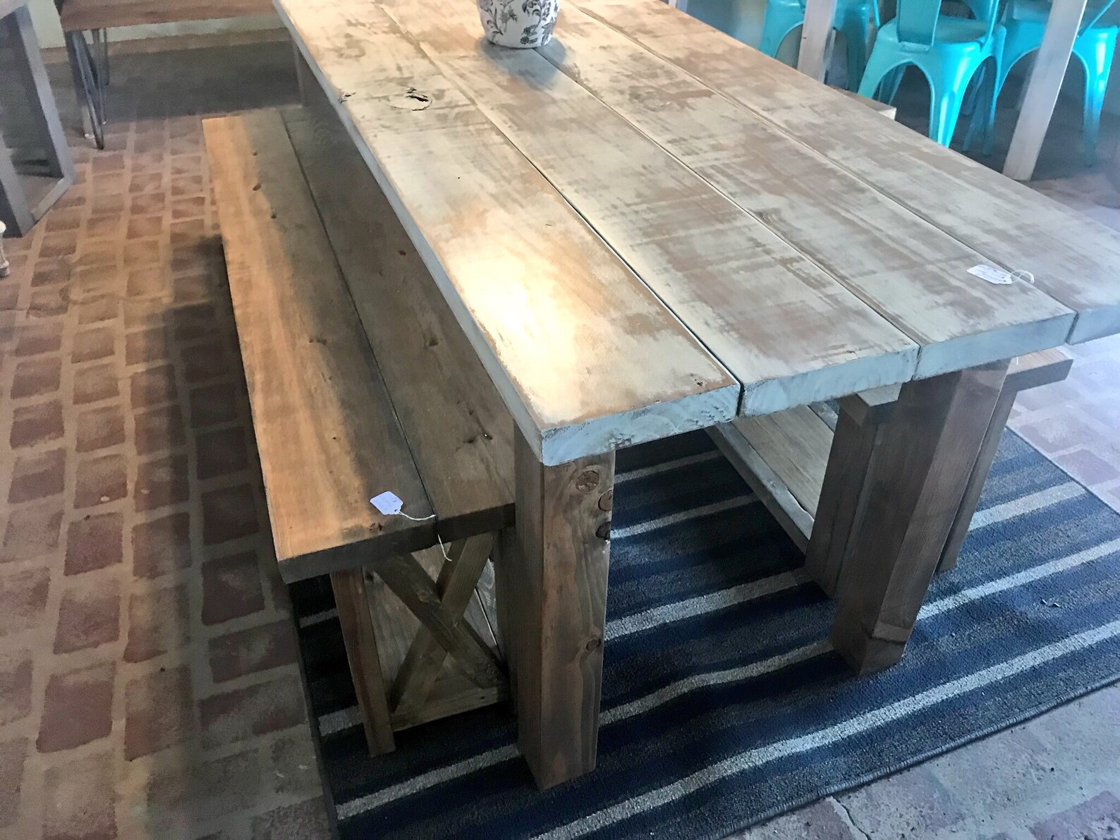 7ft Rustic Weathered Farmhouse Dining Table Diset With Wooden - Etsy
