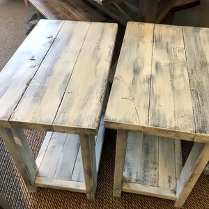 Rustic Handmade Long End Tables Set With Shelve, Distressed Creamy ...