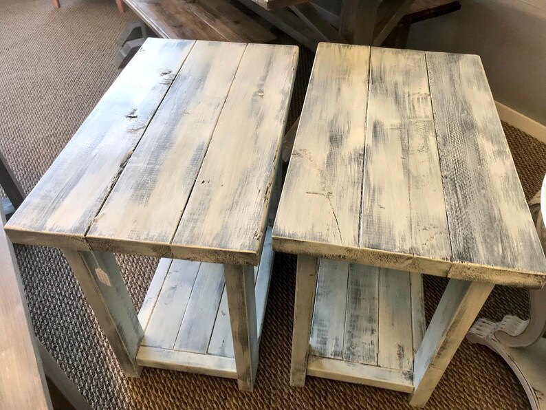 Rustic Handmade Long End Tables Set with Shelve Distressed | Etsy