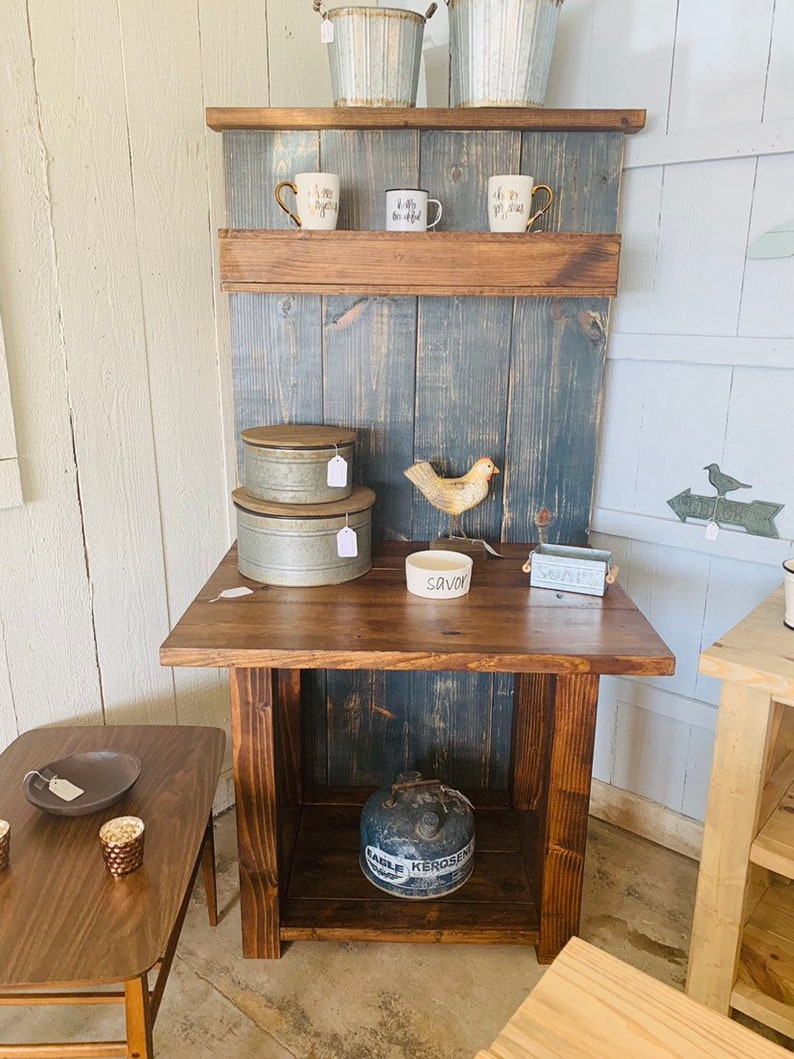 Rustic Farmhouse Coffee Bar: Charcoal Back, Provincial Shelving - Etsy