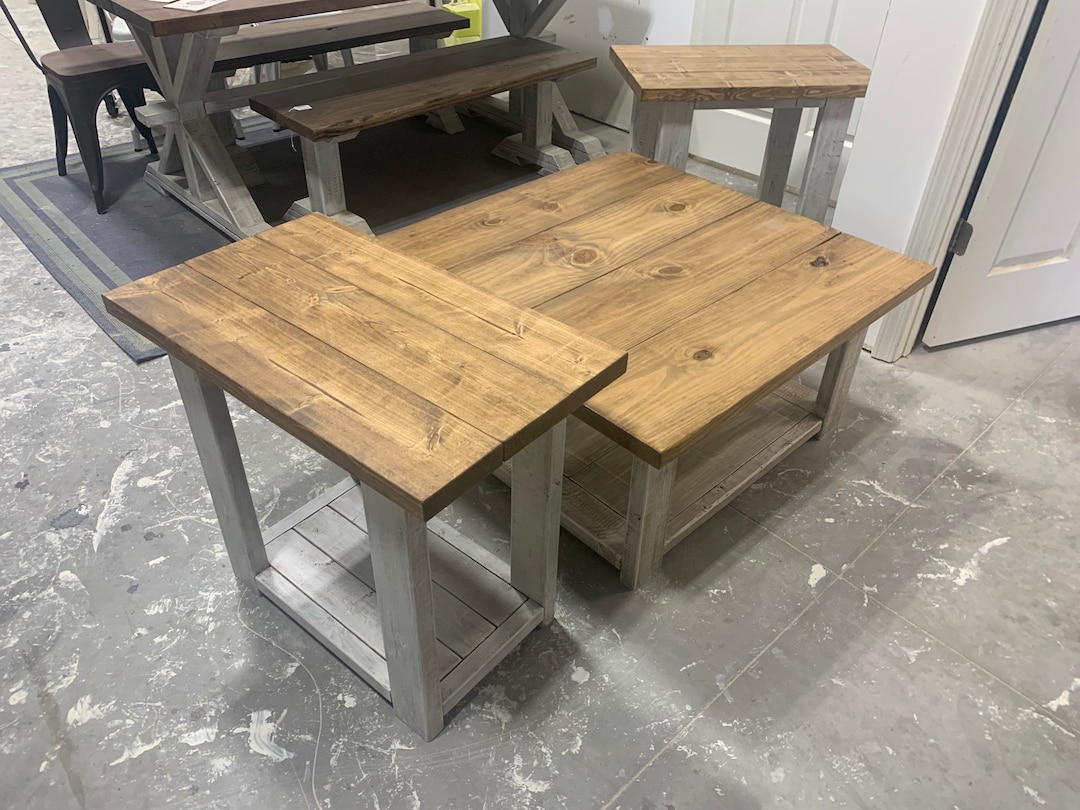 Rustic Living Room Set, Large Farmhouse Coffee Table With Set of Long ...