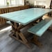 6ft Farmhouse Dining Table Set: Distressed Teal, Dark Walnut, Trestle ...