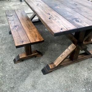Rustic Pedestal Farmhouse Table With Benches Dark Walnut Brown With ...