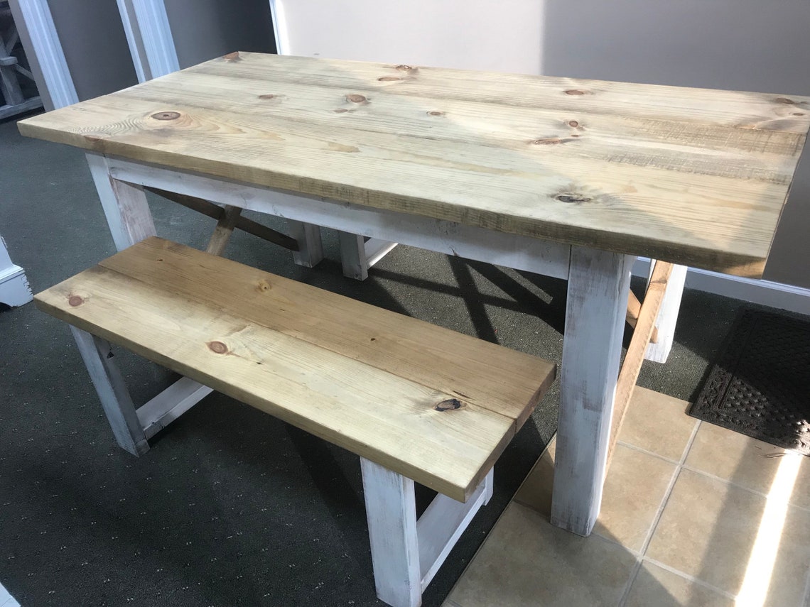 Rustic Farmhouse Table With Benches With Light Walnut Top and | Etsy