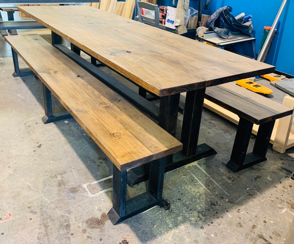 8ft Farmhouse Wooden Dining Table With Benches - Provincial Brown ...