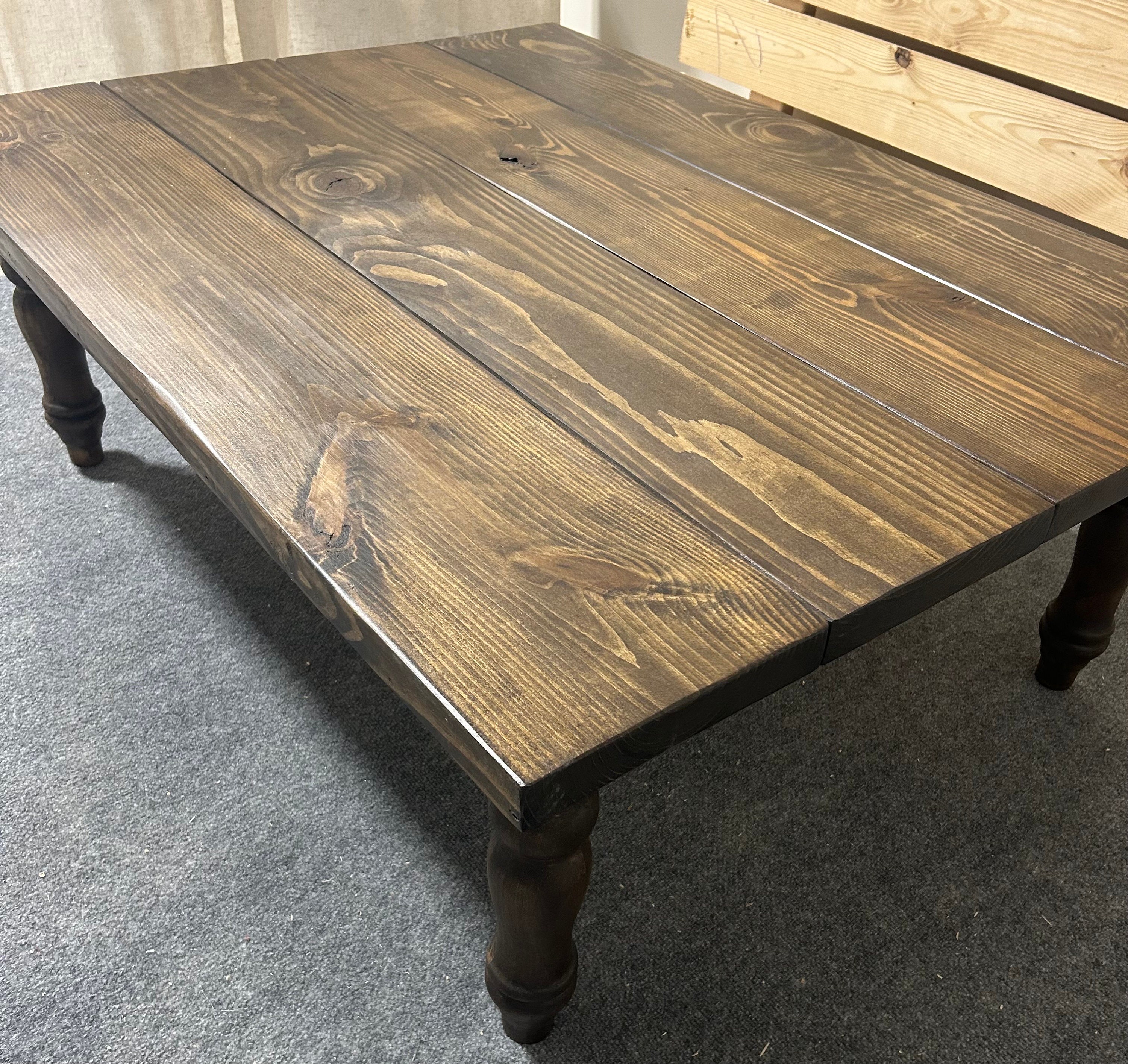 Large Farmhouse Coffee Table - Turned Legs - Dark Walnut Stain - Wooden ...