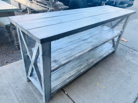 6ft Rustic Wooden Buffet Table Rustic Console Table Farmhouse Buffet Table Distressed White Base and White Wash Top Etsy