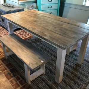 White Wash Farmhouse Table With Benches Rustic Wooden Gray White Wash ...