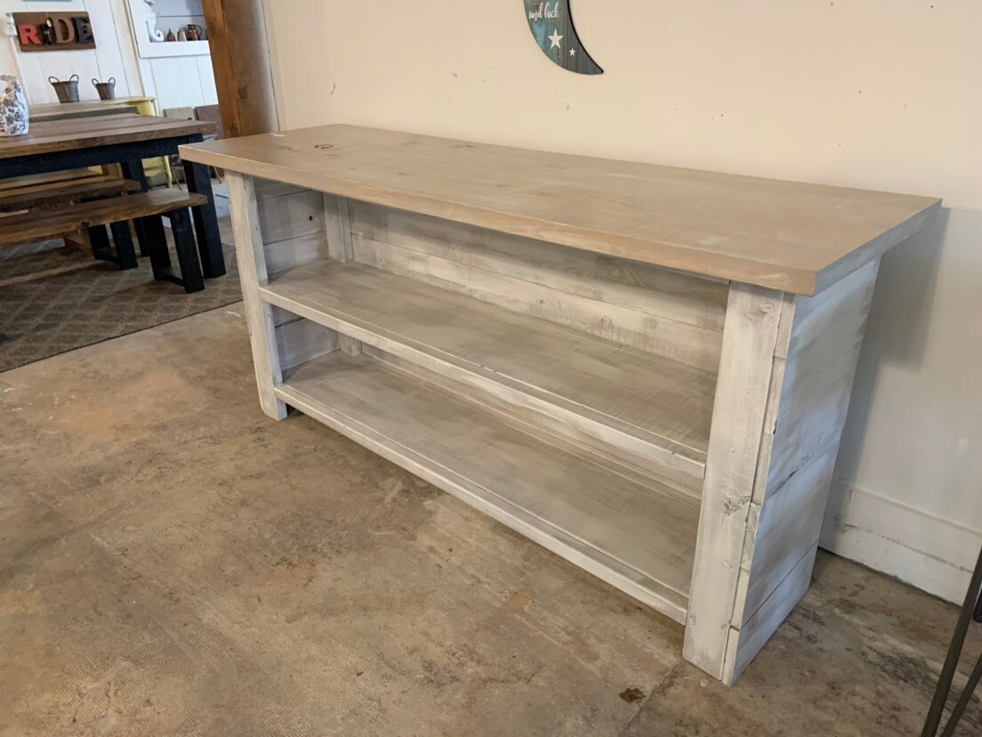 Rustic Farmhouse Buffet or Entertainment Stand, Gray White Wash top and ...