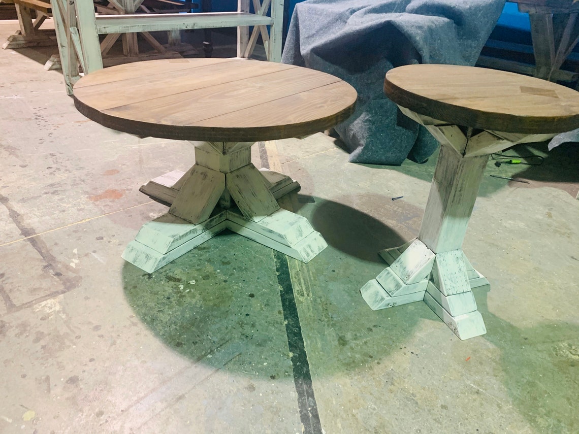 Round Farmhouse Rustic Coffee Table and End Table With - Etsy