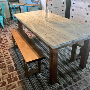 Rustic Weathered Farmhouse Table Set With Wooden Benches, Antique White ...