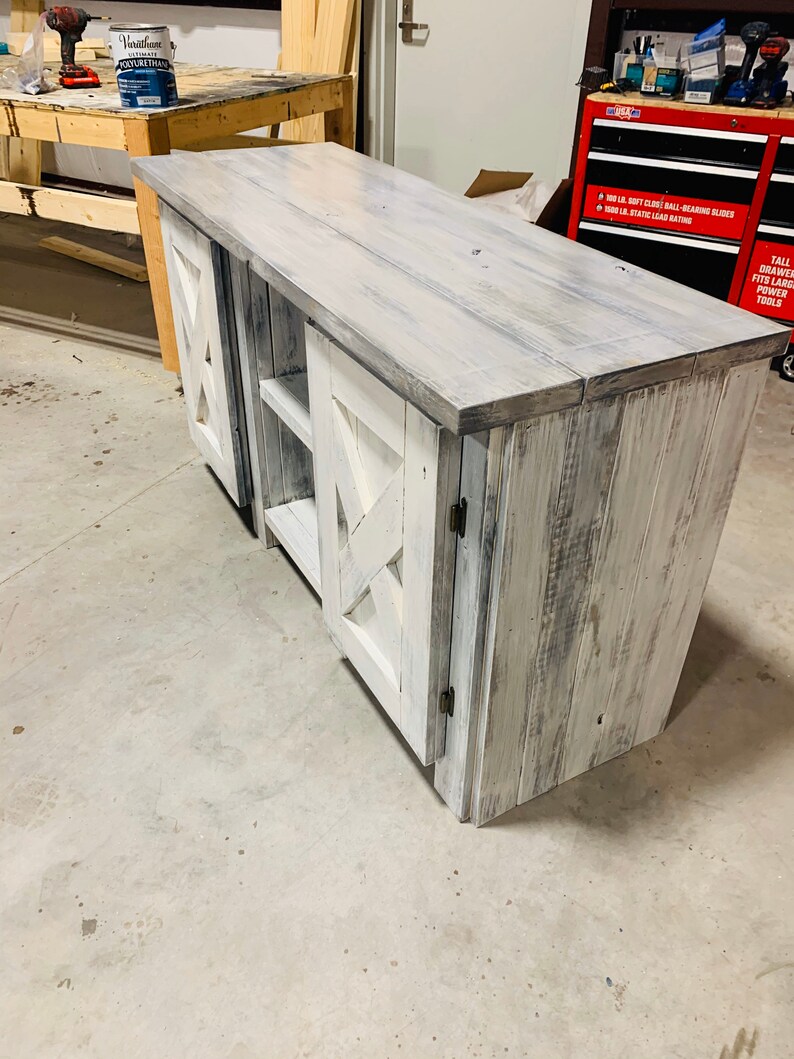 Rustic Farmhouse Buffet Distressed White Base and Gray White | Etsy