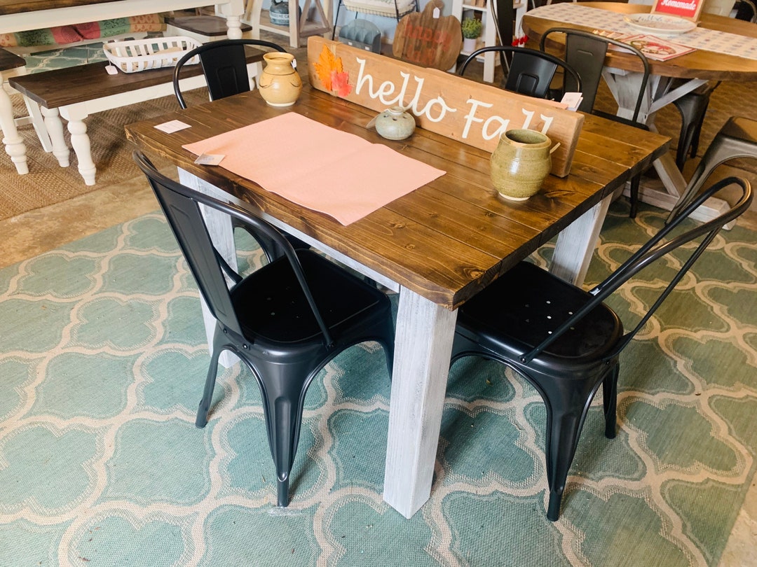 Square Farmhouse Table, Rustic Small Farmhouse Table, Dining Set With ...