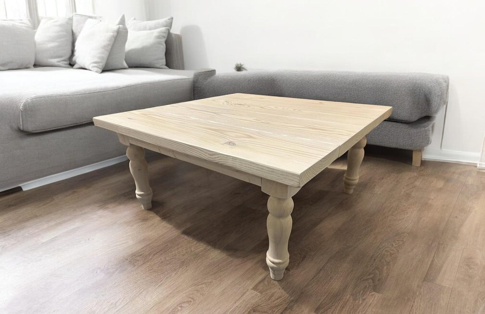 Square Coffee Table Turned Leg Wood Pine Farmhouse Rustic Living Room ...