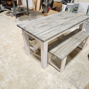 White Wash Farmhouse Table With Benches Wooden Gray White Wash Stock ...