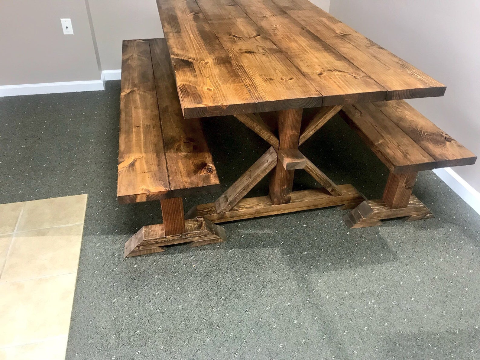 Rustic 6ft Pedestal Farmhouse Table With Long Benches Benches - Etsy